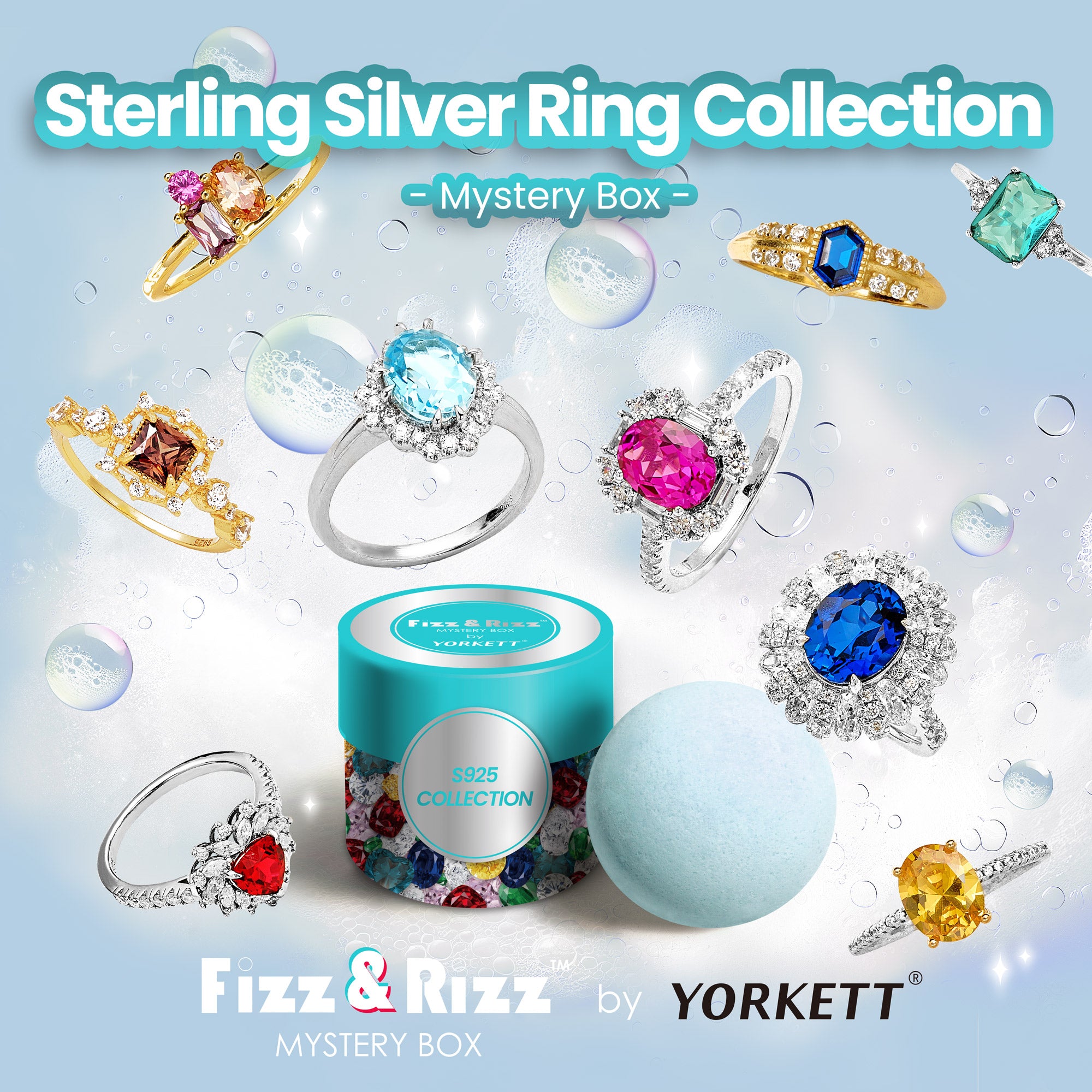 Fizz & Rizz by Yorkett Sterling Silver Sized Ring Mystery Box